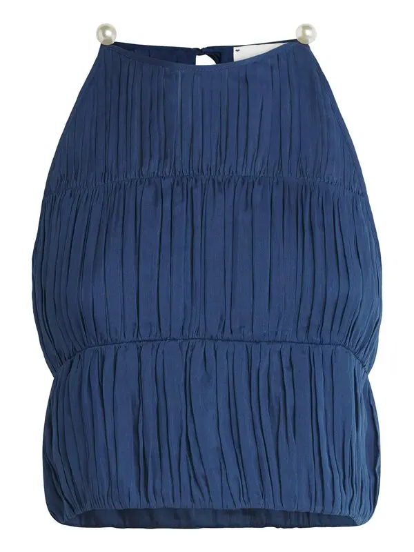 MORE NOIR Cotton-silk Sleeveless Ruched Top - Blue