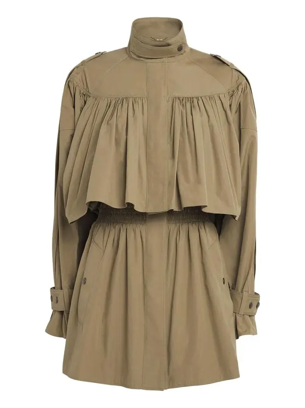 Chloé Cotton High-neck Gathered Trench Coat - Green
