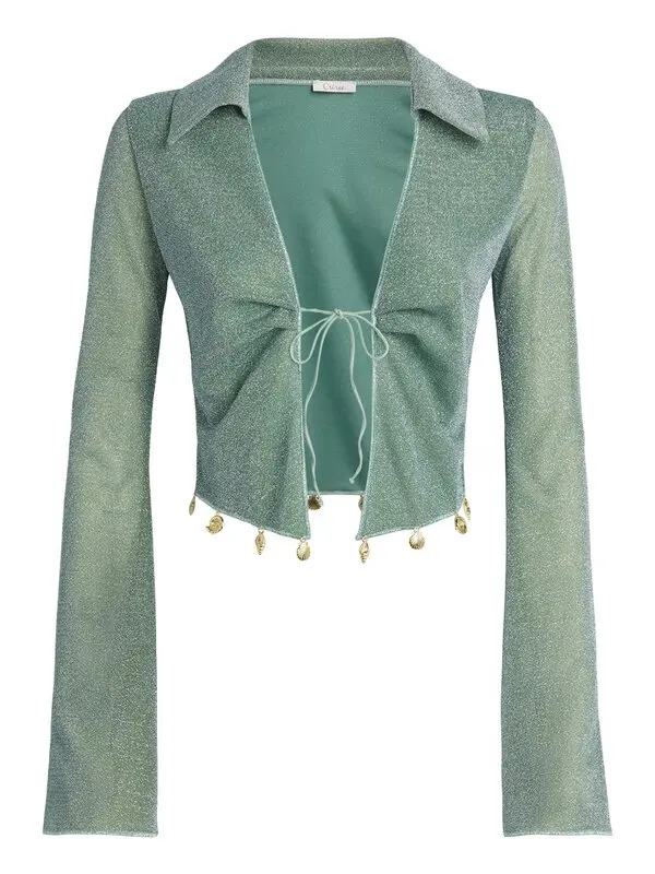Oseree Cropped Lumière Shirt With Nautical Charms - Green