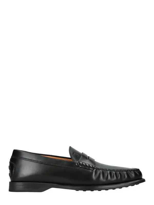 TOD'S Leather Arricciato Gomma Loafers - Black