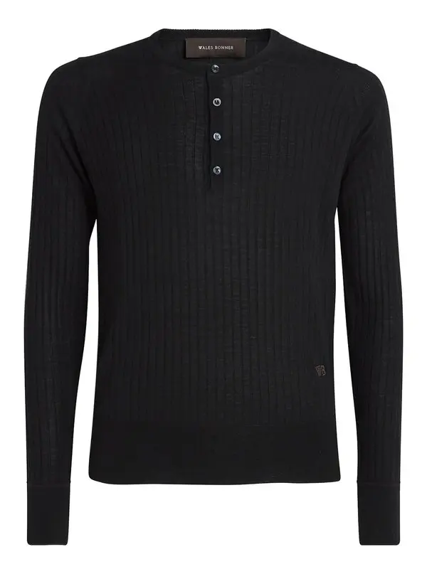WALES BONNER Wool-cotton Nile Henley Top - Brown