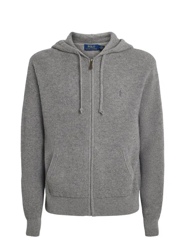 Polo Ralph Lauren Wool-cotton Waffle-knit Zip-up Hoodie - Grey