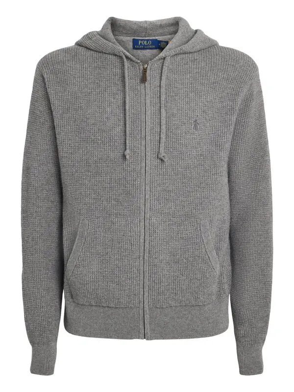 Polo Ralph Lauren Wool-cotton Waffle-knit Zip-up Hoodie - Grey