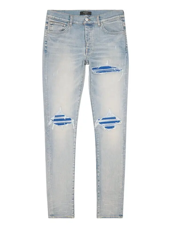 Amiri Ripped Ultrasuede Skinny Jeans - Blue