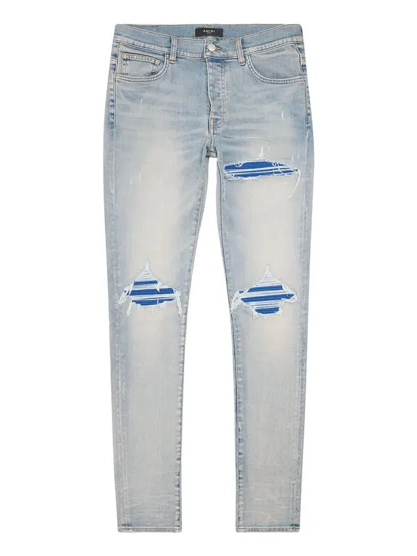 Amiri Ripped Ultrasuede Skinny Jeans - Blue