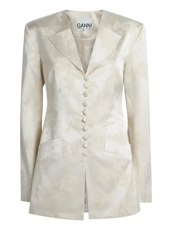 GANNI Satin Floral Blazer - Ivory
