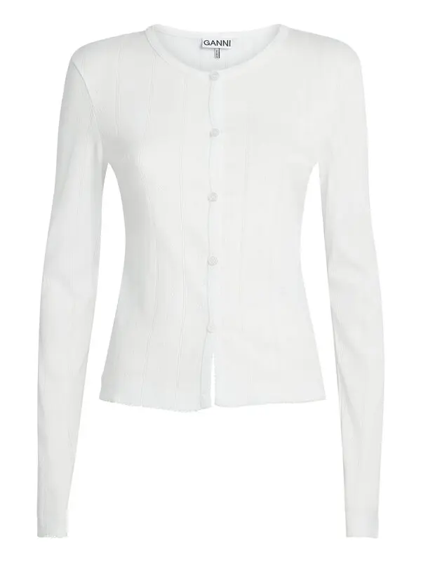 GANNI Organic Cotton Pointelle Cardigan - White