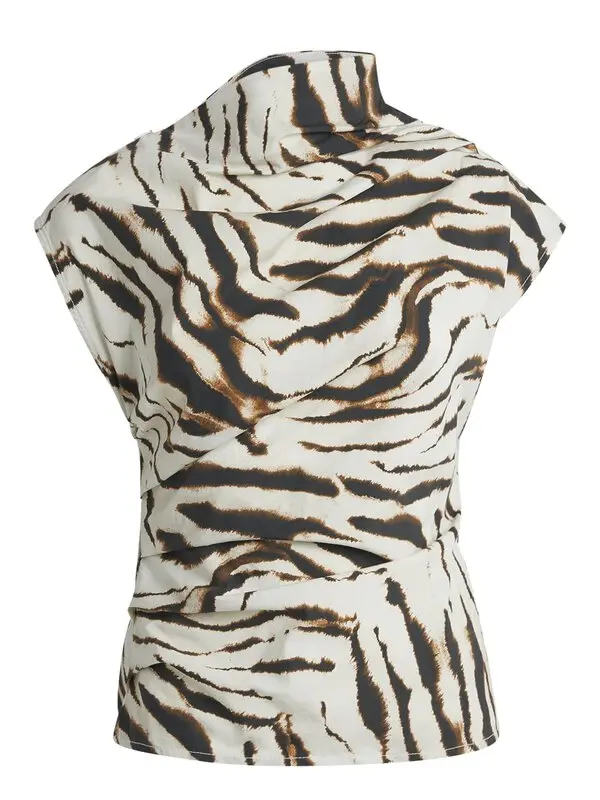 GANNI Zebra Print Sleeveless High Neck Blouse - Ivory