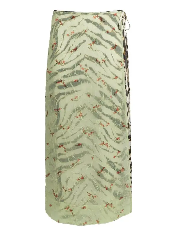 GANNI Printed Midi Wrap Skirt - Green