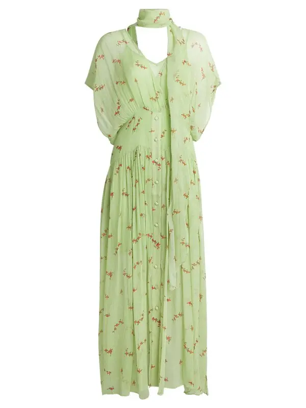 GANNI Organic Silk Floral Midi Dress - Green