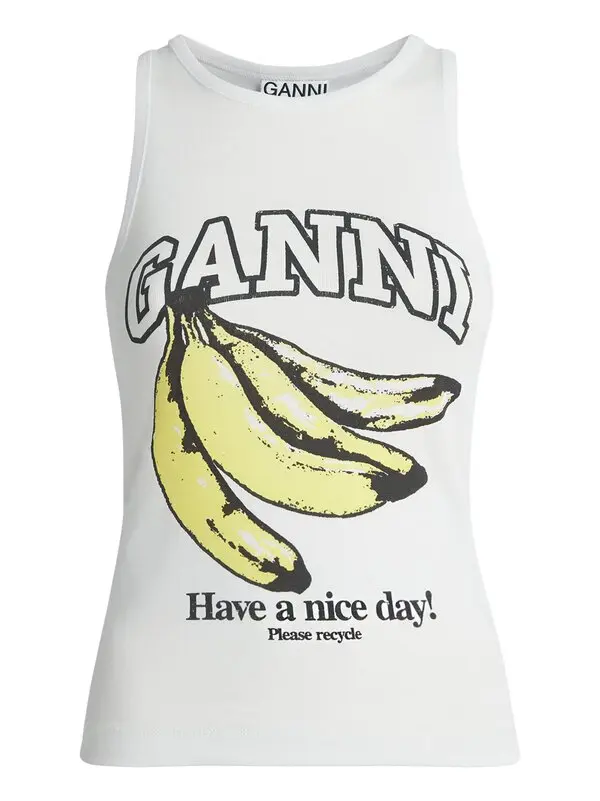 GANNI Organic Cotton Graphic Tank Top - White
