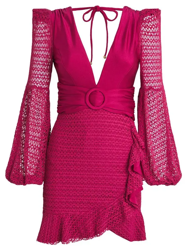 PatBO Crochet-trim Plunge-neck Mini Dress - Pink