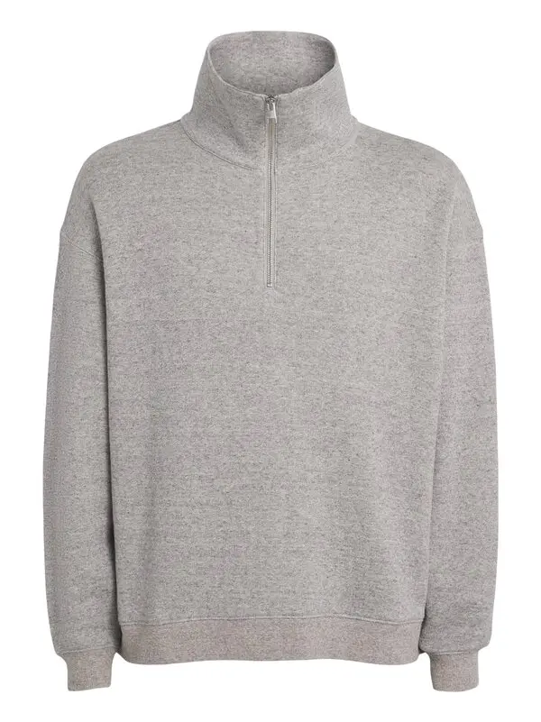 FRAME Wool-cotton Half-zip Sweater - Grey