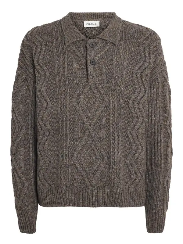 FRAME Wool-blend Cable-knit Polo Sweater - Brown