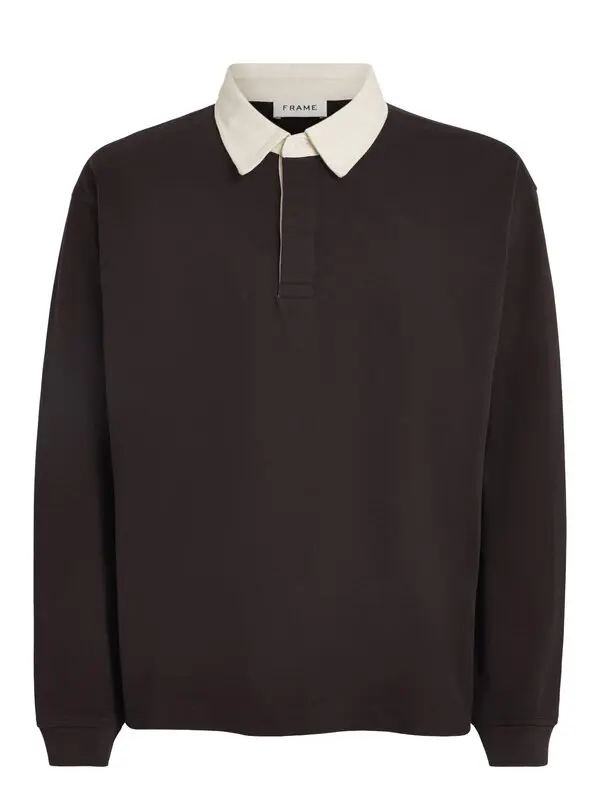 FRAME Contrast-collar Rugby Polo Shirt - Brown