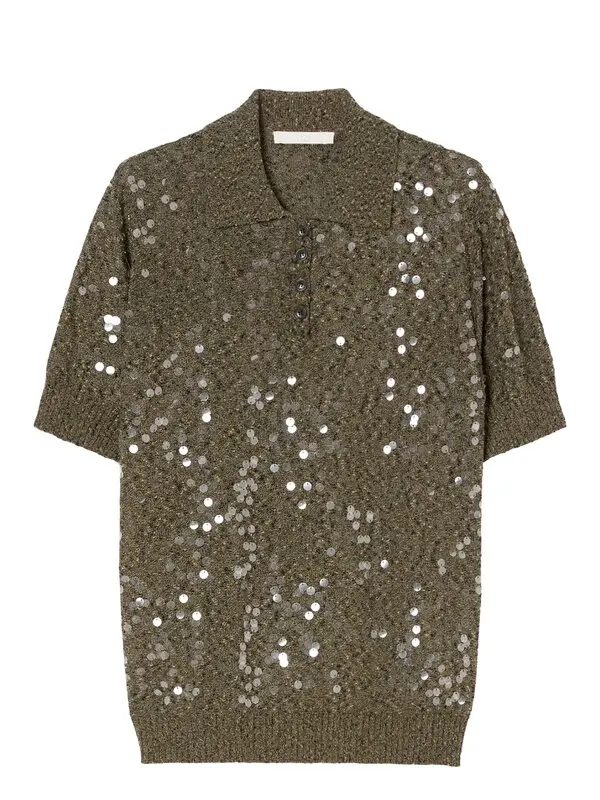 Marina Rinaldi Sequin-embellished Polo Sweater - Brown