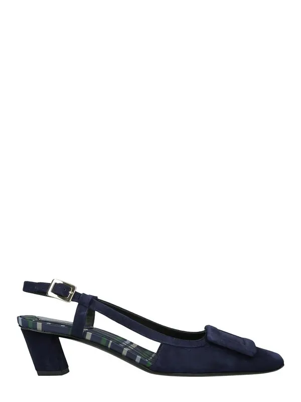 ROGER VIVIER Suede Belle Vivier Slingback Pumps - Navy