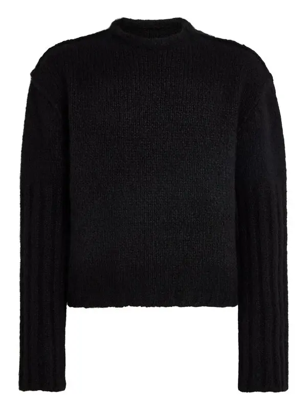 Rick Owens Cashmere-silk Ribbed Sleeve Crew Neck Sweater - Black