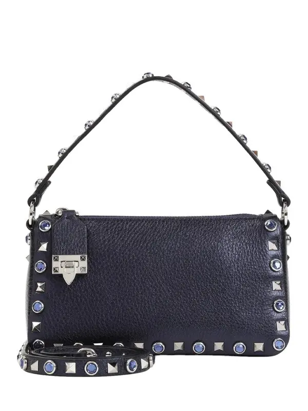 Valentino Garavani Small Leather Studded Shoulder Handbag With 21cm X 11cm X 7.5cm Dimensions - Blue