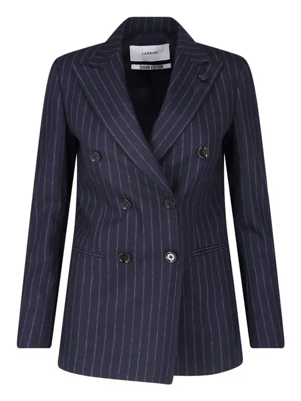 LARDINI Double-breasted Pinstripe Blazer - Blue