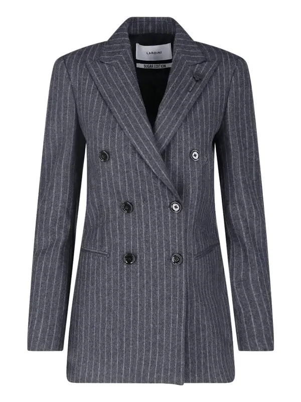LARDINI Double-breasted Pinstripe Blazer - Grey