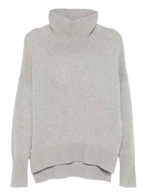 LISA YANG Ribbed Trim Cashmere High-neck Top With Drop Shoulders - Grigio