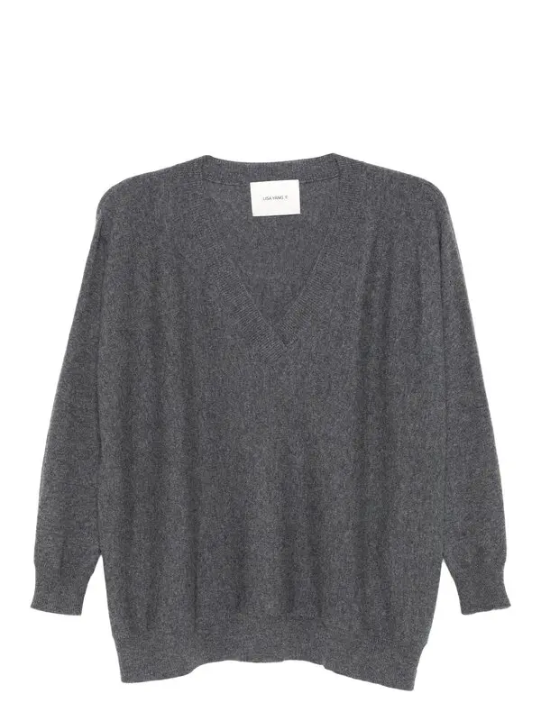 LISA YANG Ribbed V-neck Cashmere Sweater - Grigio