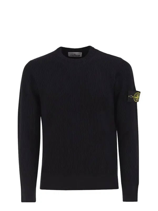 Stone Island Crewneck Knit Sweatshirt With Signature Compass Badge - Navyblue