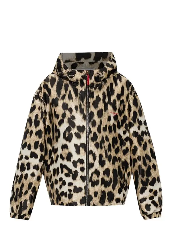 Givenchy Leopard Print Jacquard Hooded Zip Jacket - Beige