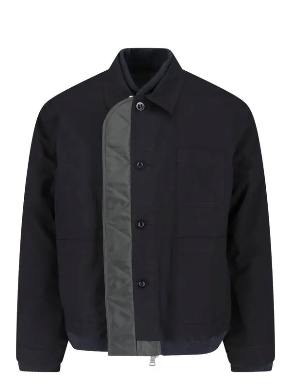 Sacai Hybrid Button-front Shirt Jacket With Quilted Panel - Black