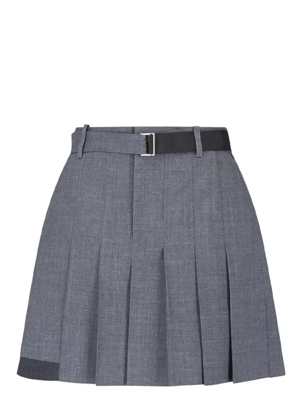 Sacai Pleated Mini Skirt With Belt - Grey