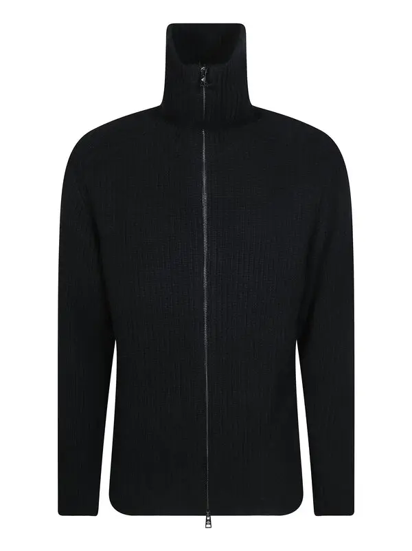 Tagliatore Full-zip Wool-blend High Neck Sweater - Nero