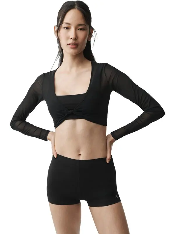 Alo Yoga Mesh Knot Detailing Cropped Long Sleeve Top - Black