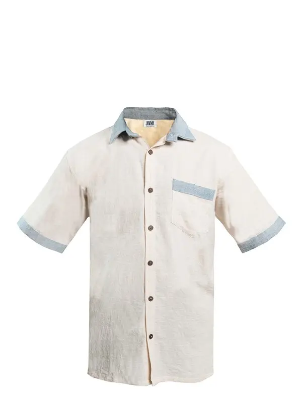 JIWYA Neutrals / Ēka Relaxed Cotton Shirt In Beige - Blue