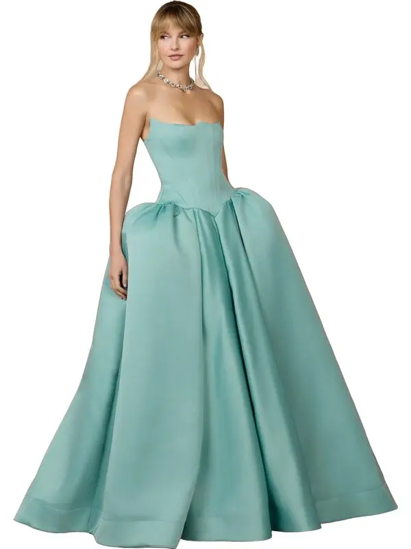 MAC DUGGAL COLLECTION Strapless Satin Corset Ball Gown - Blue