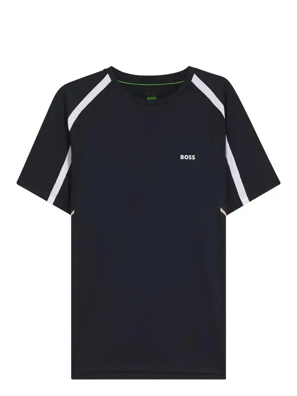 BOSS Active Slim-fit T-shirt With Contrast Inserts - Dark Blue