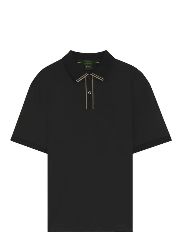 BOSS Striped-trim Polo Shirt In Interlock Cotton - Black