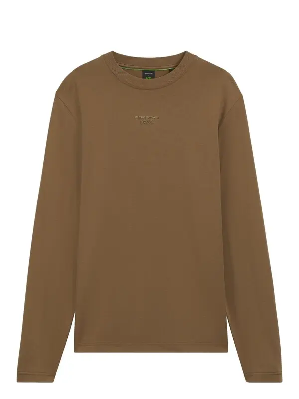 BOSS Porsche X Long-sleeved T-shirt With Glossy Logo - Brown