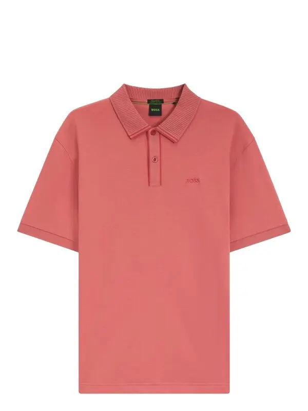 BOSS Striped-trim Polo Shirt In Interlock Cotton - Pink