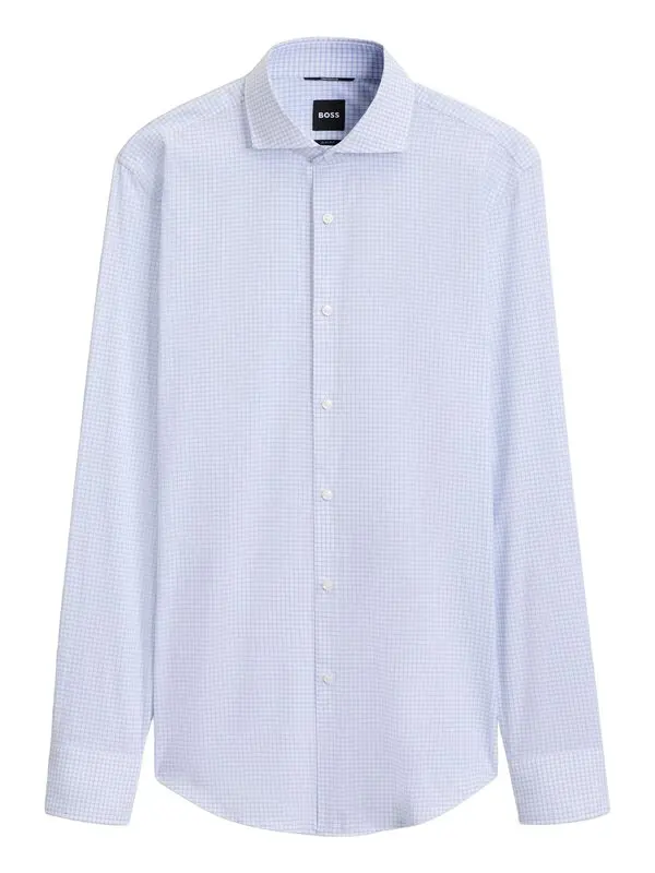 BOSS Slim-fit Checked Shirt In Performance Stretch - Light Blue