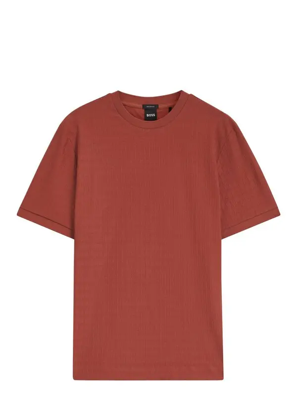 BOSS Geometric-jacquard T-shirt In Cotton - Dark Red