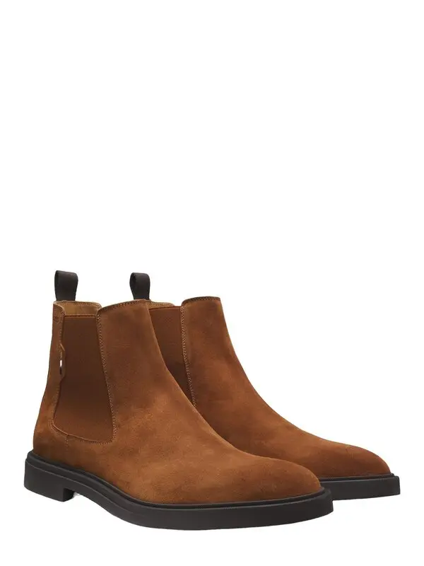 BOSS Suede Chelsea Boots With Signature Stitching - Brown
