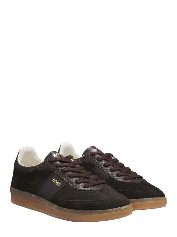 BOSS Suede And Leather Sneakers With Python-print Details - Dark Brown