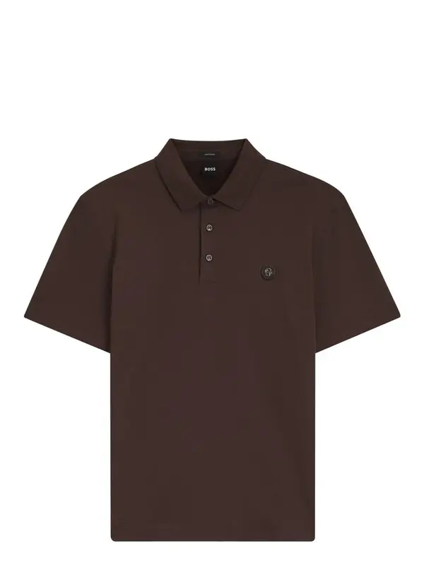 BOSS Polo Shirt In Mercerized Cotton With Double B Monogram - Dark Brown