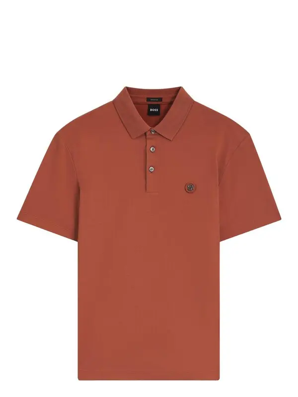 BOSS Polo Shirt In Mercerized Cotton With Double B Monogram - Dark Red