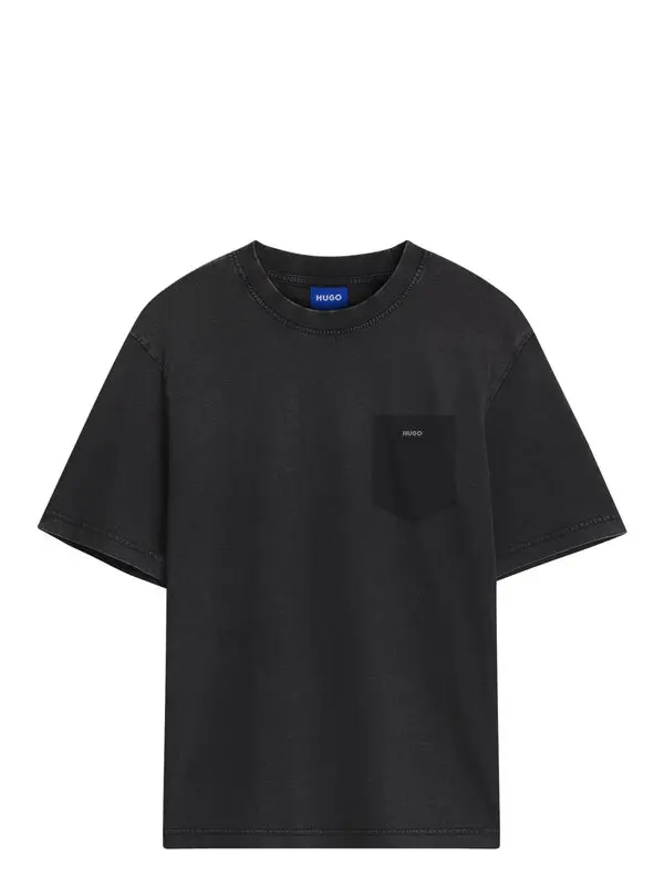 Hugo Regular-fit T-shirt In Washed Cotton With Logo Badge - Black