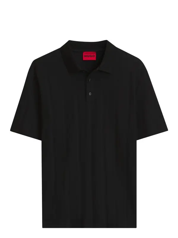 Hugo Relaxed-fit Mercerized-cotton Polo Shirt With Herringbone Stripes - Black
