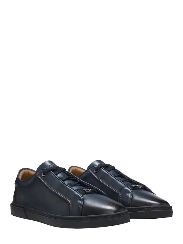 BOSS Brushed Leather Low-top Sneakers - Dark Blue