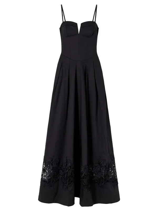 Rebecca Vallance Claribelle Lace-trimmed Cotton-blend Poplin Gown - Black
