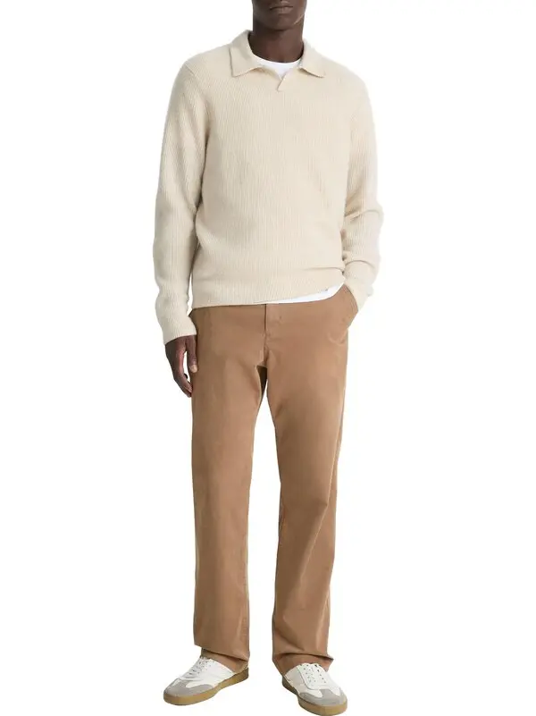 Vince Johnny Collar Thermal Cashmere Sweater - Heather Runyon/bone